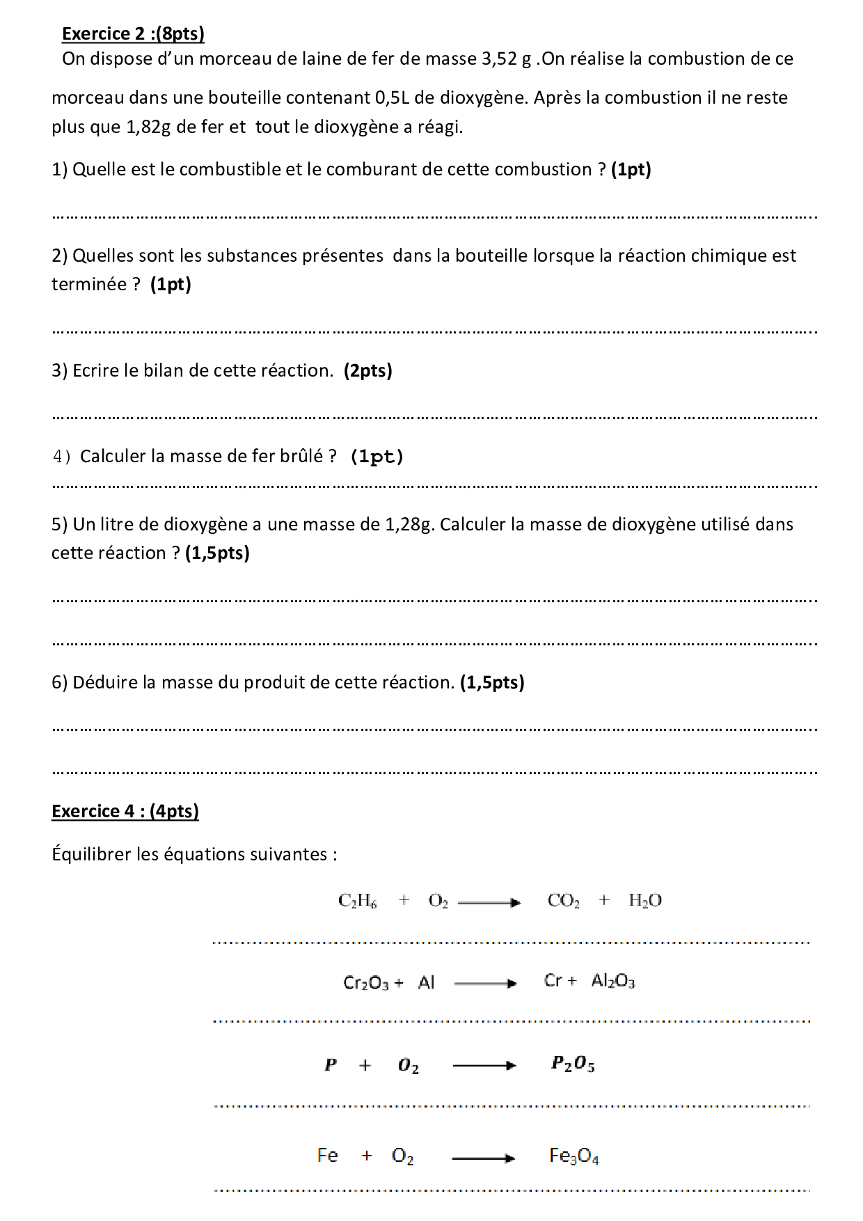 Devoir 3 Modèle 1 - Physique Chimie 2AC Semestre 1 - AlloSchool