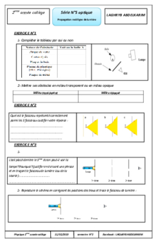 La propagation de la lumière - Exercices non corrigés 3 - AlloSchool