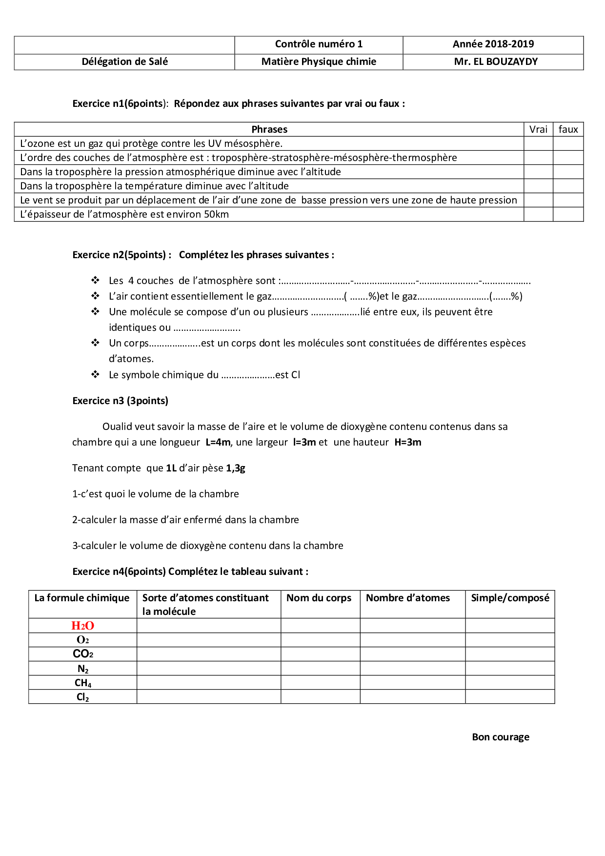 Devoir 1 Modèle 9 - Physique Chimie 2AC Semestre 1 - AlloSchool