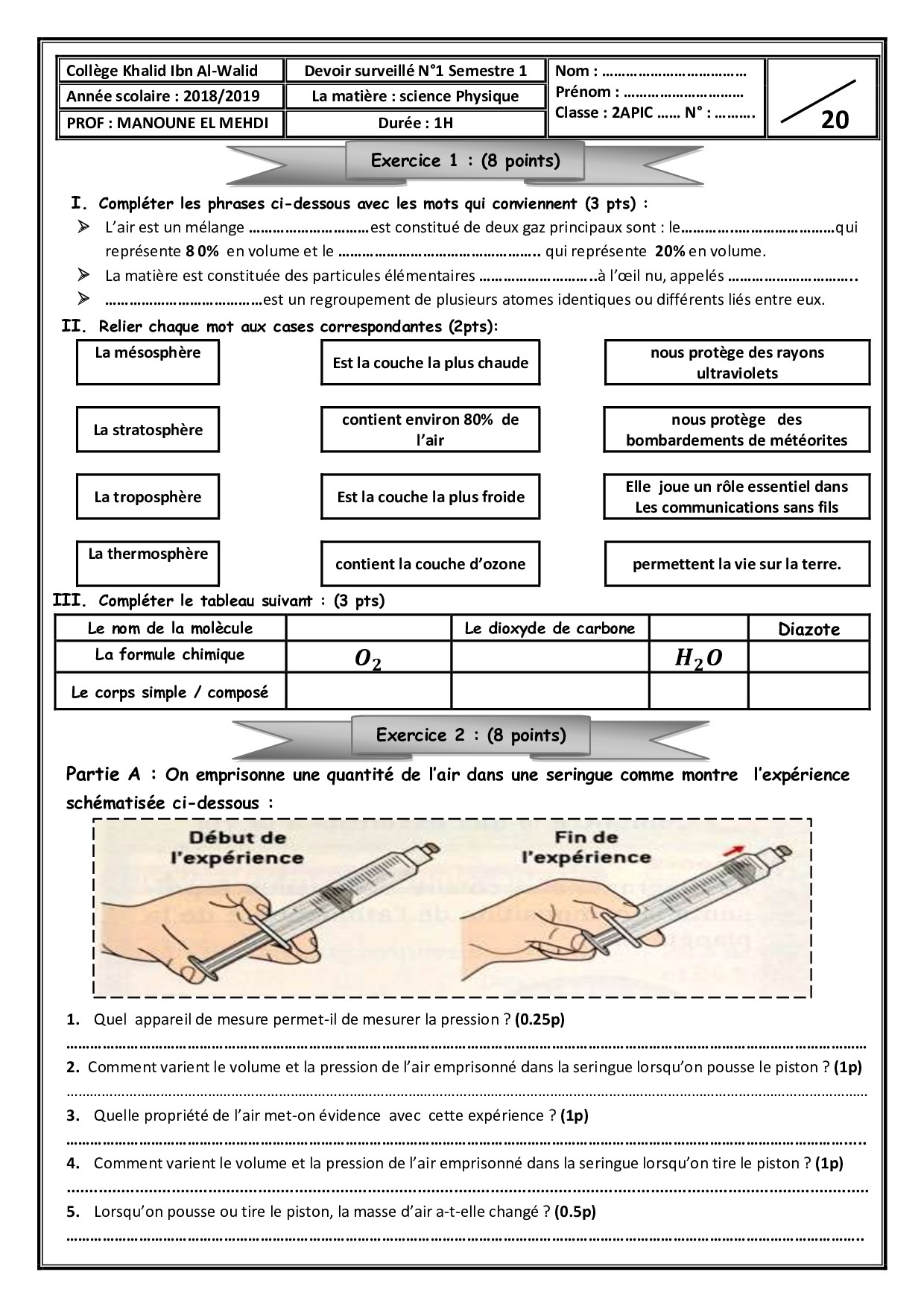 Devoir 1 Modèle 11 - Physique Chimie 2AC Semestre 1 - AlloSchool