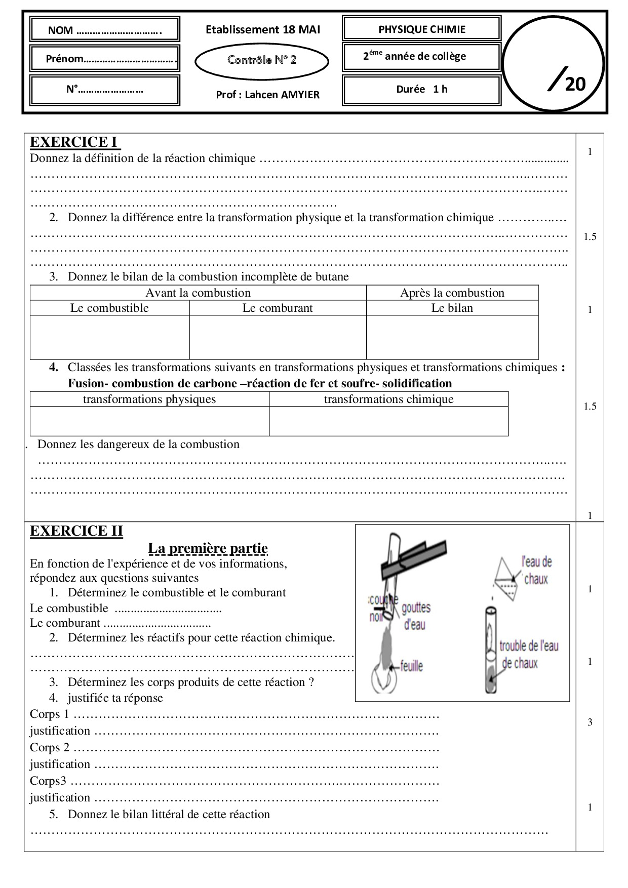 Devoir 2 Modèle 7 - Physique Chimie 2AC Semestre 1 - AlloSchool