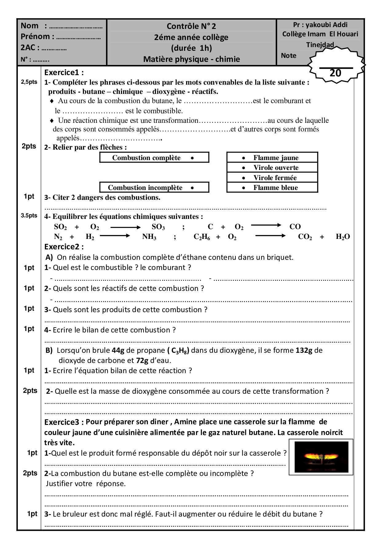 Devoir 2 Modèle 9 - Physique Chimie 2AC Semestre 1 - AlloSchool