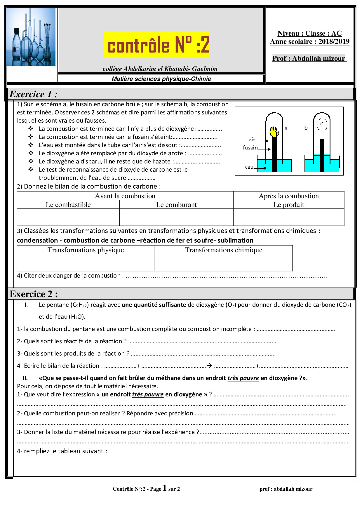 Devoir 2 Modèle 12 - Physique Chimie 2AC Semestre 1 - AlloSchool