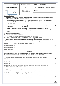 Devoir 3 Modèle 2 - Physique Chimie 2AC Semestre 1 - AlloSchool
