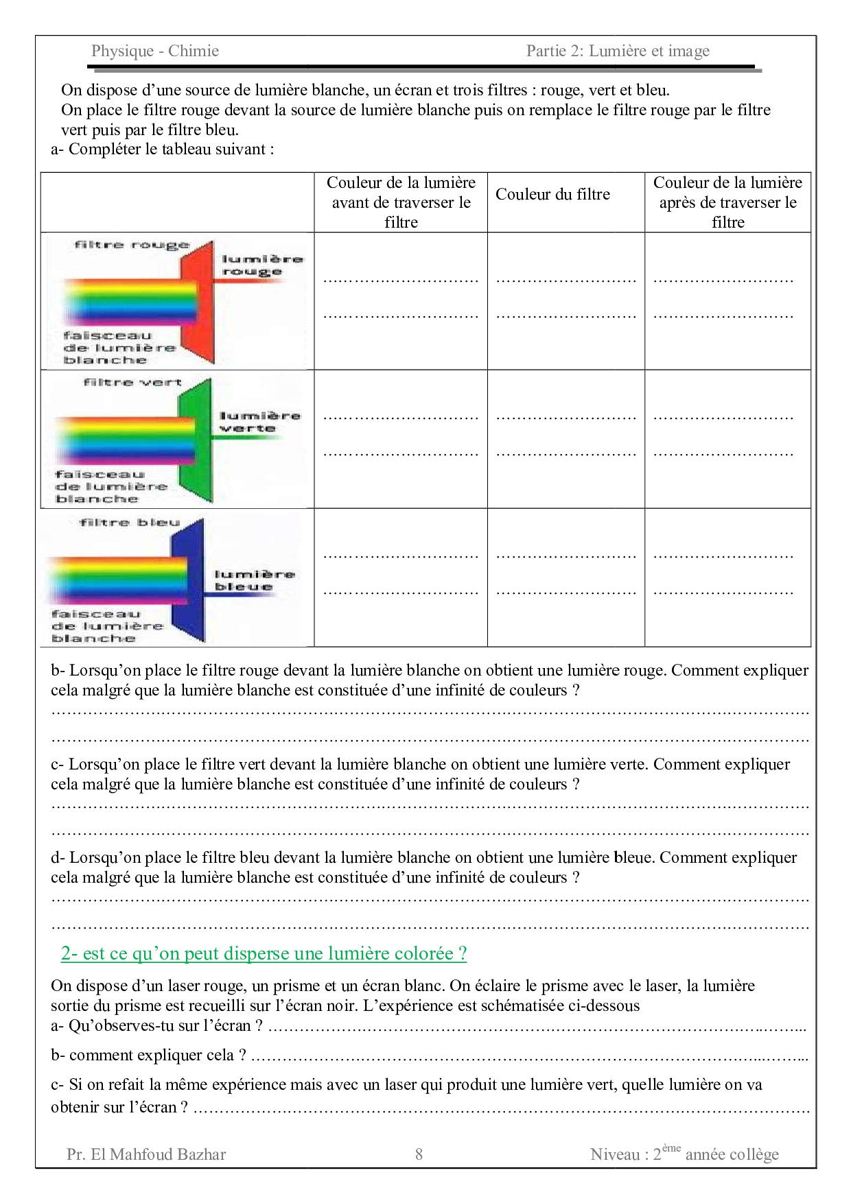 Lumière et couleurs - Dispersion de la lumière - Activités 1 - AlloSchool