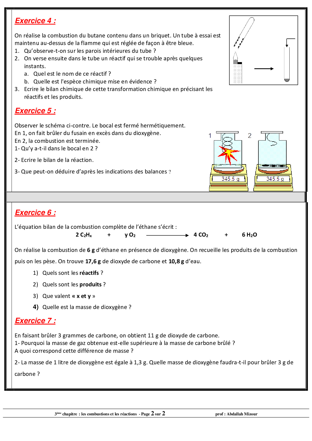 Les combustions - Exercices non corrigés 4 - AlloSchool