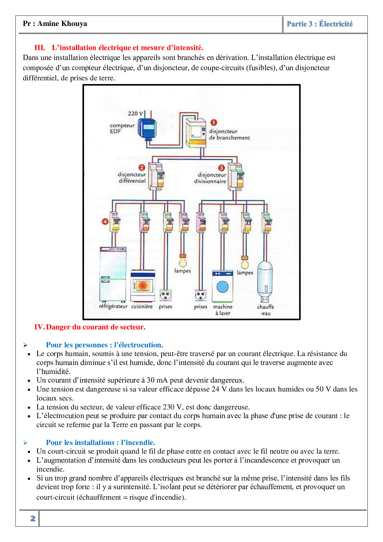 L'installation électrique domestique - Résumé de cours 2 - AlloSchool