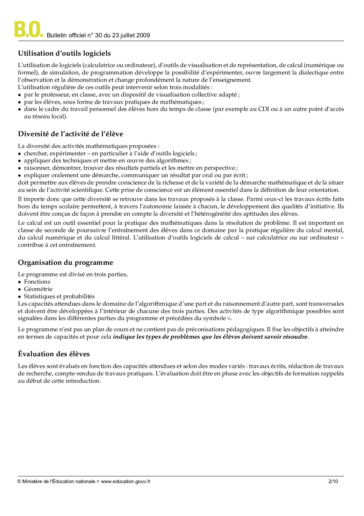 Le programme pédagogique - Mathématiques Seconde - AlloSchool