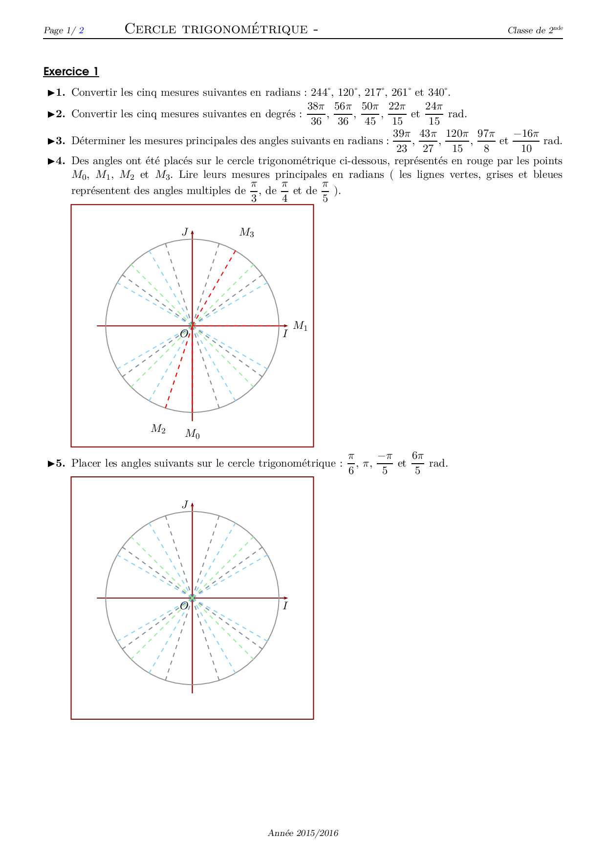 Cercles trigonométriques - Série d'exercices 1 - AlloSchool