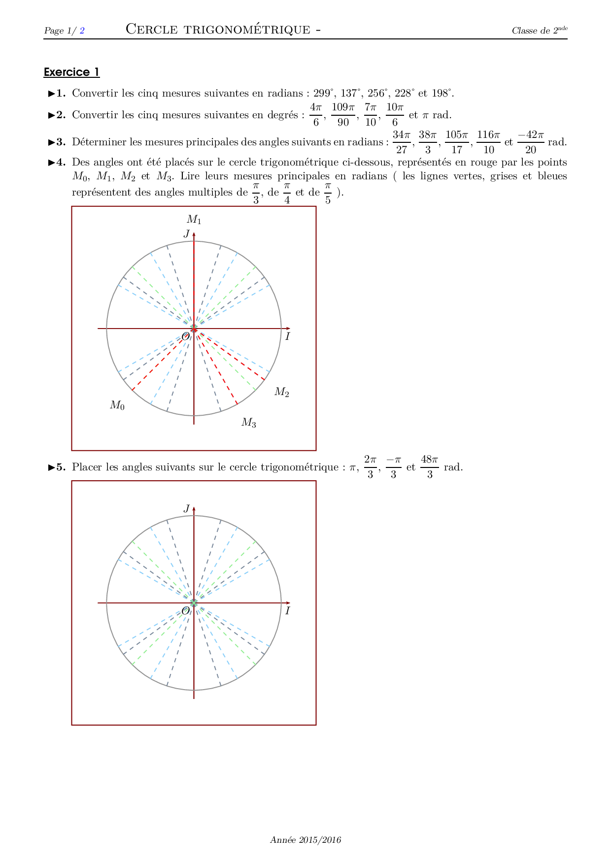 Cercles trigonométriques - Série d'exercices 2 - AlloSchool