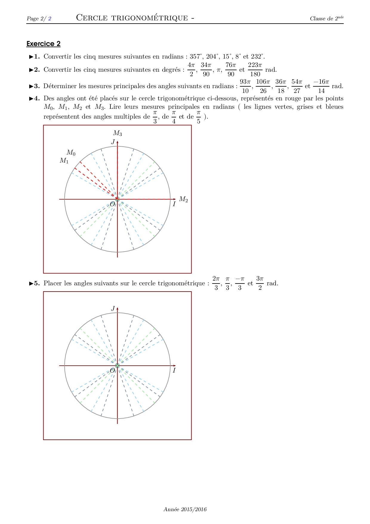 Cercles trigonométriques - Série d'exercices 2 - AlloSchool