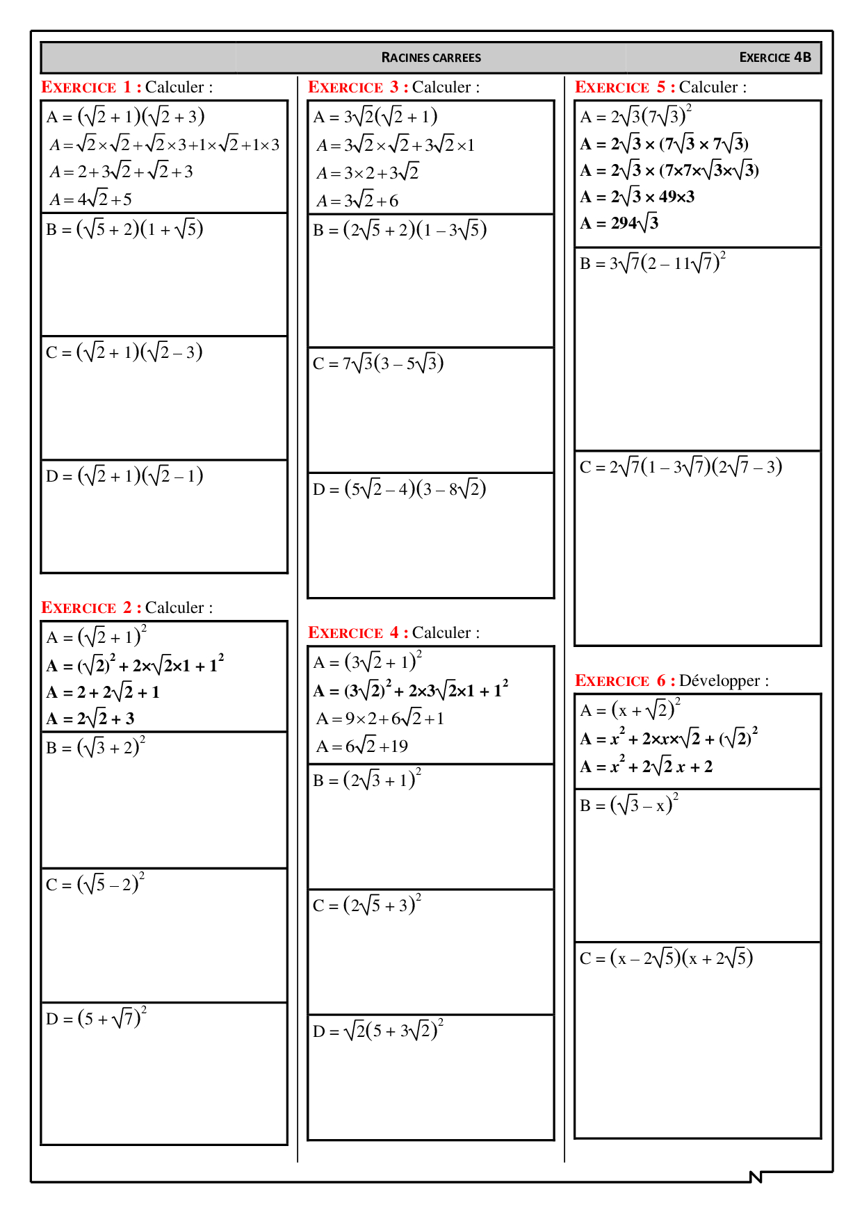 Opérations sur les racines carrées - Exercices - AlloSchool