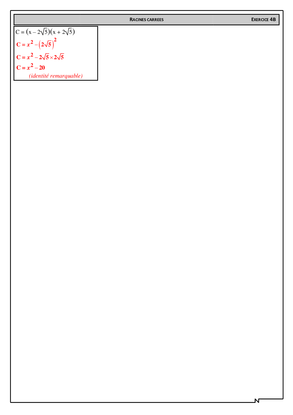 Opérations sur les racines carrées - Corrigés d'exercices - AlloSchool