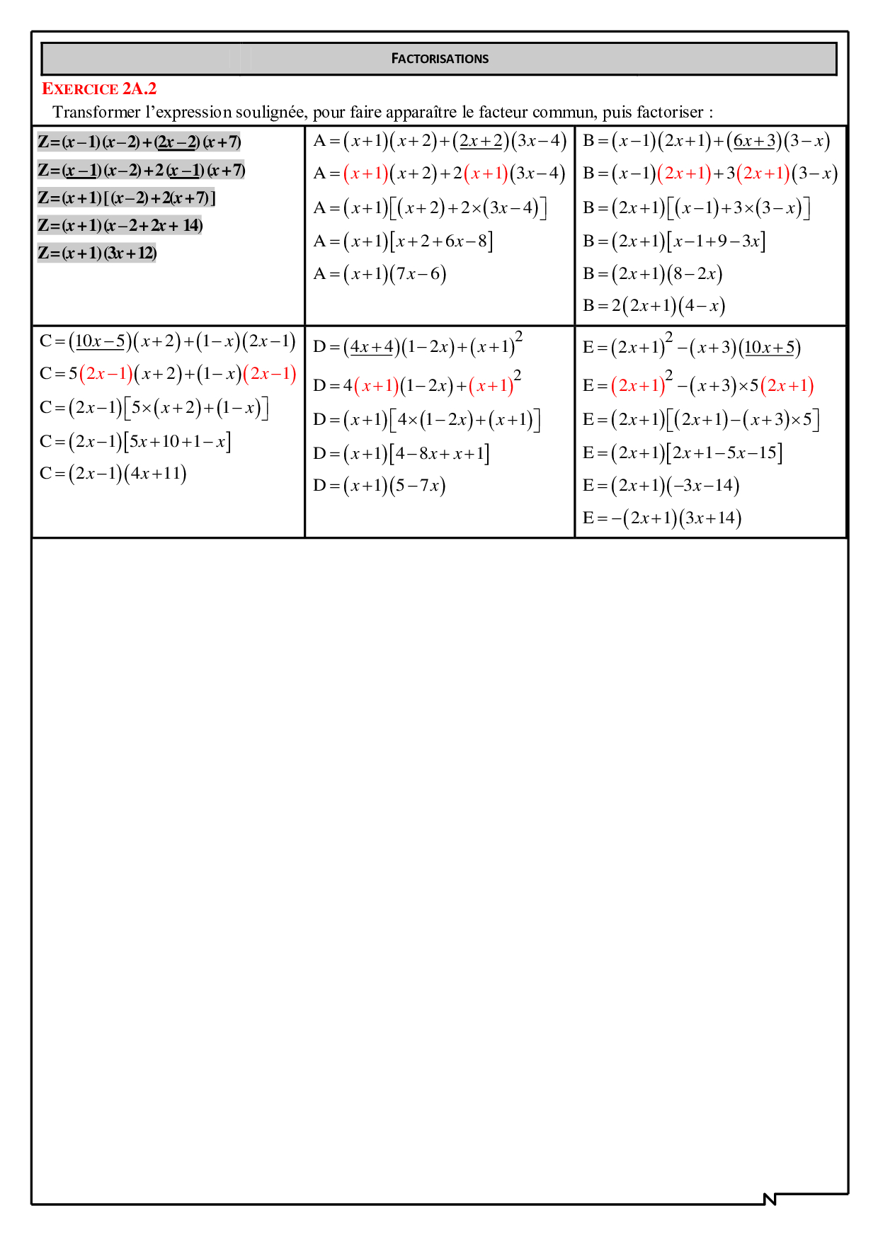Factorisation avec Identités remarquables - Corrigés d'exercices ...