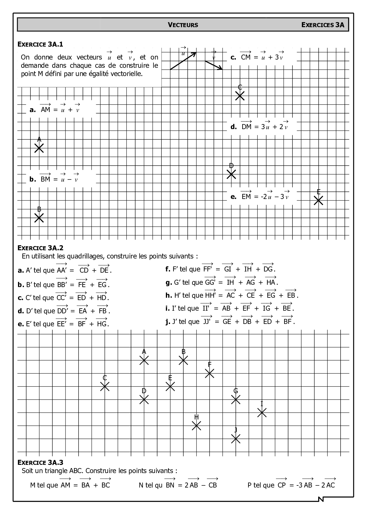 Calculs avec les vecteurs (constructions) - Exercices - AlloSchool