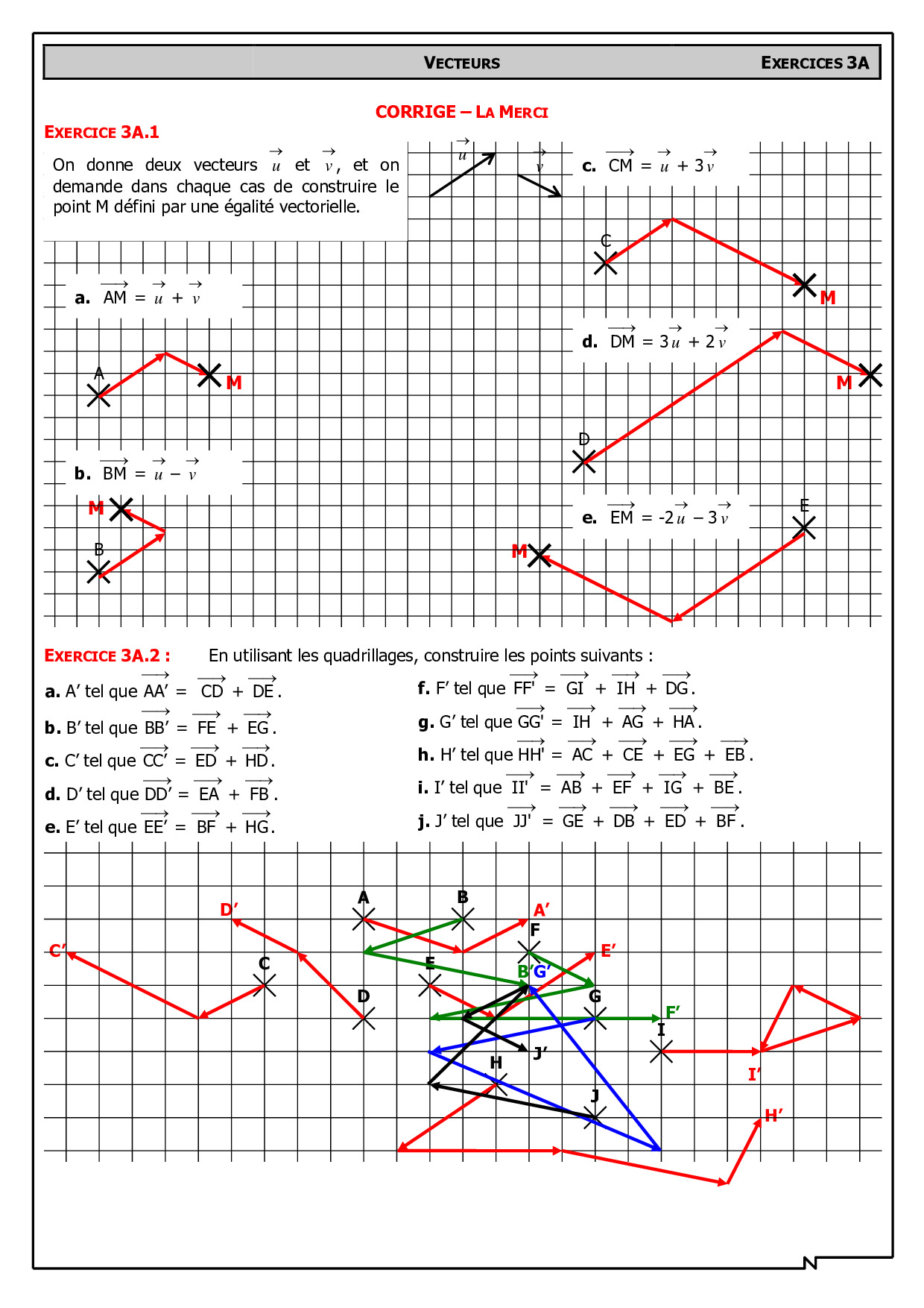 Calculs avec les vecteurs (constructions) - Corrigés d'exercices ...