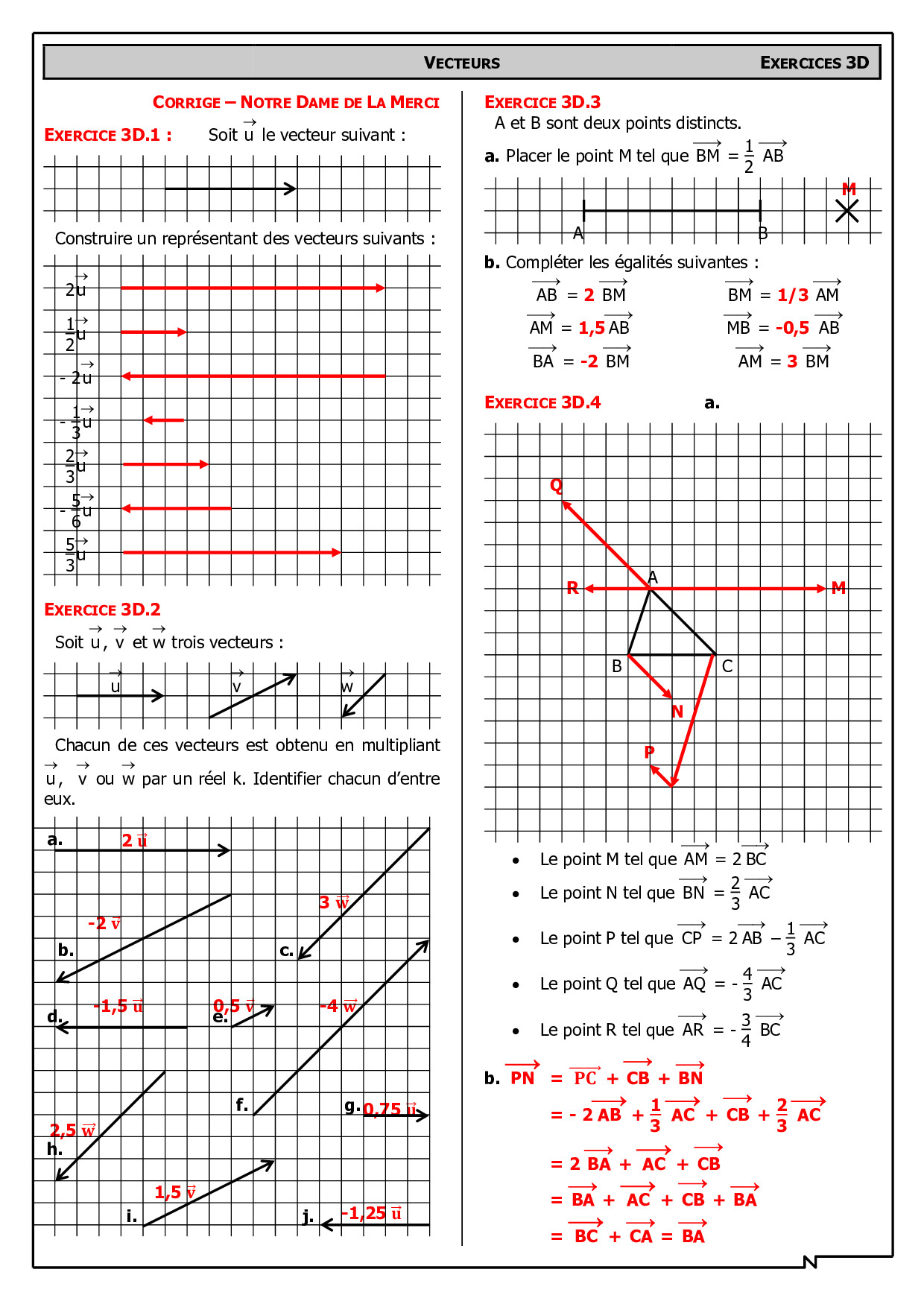 Multiplication d'un vecteur par un réel - Corrigés d'exercices - AlloSchool