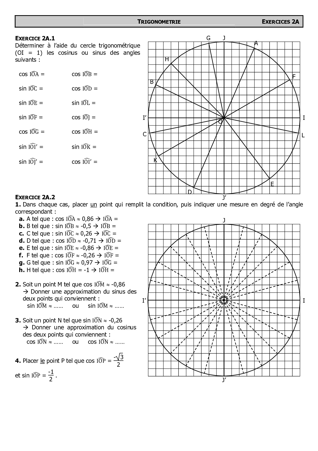 Cercle trigonométrique - Exercices - AlloSchool
