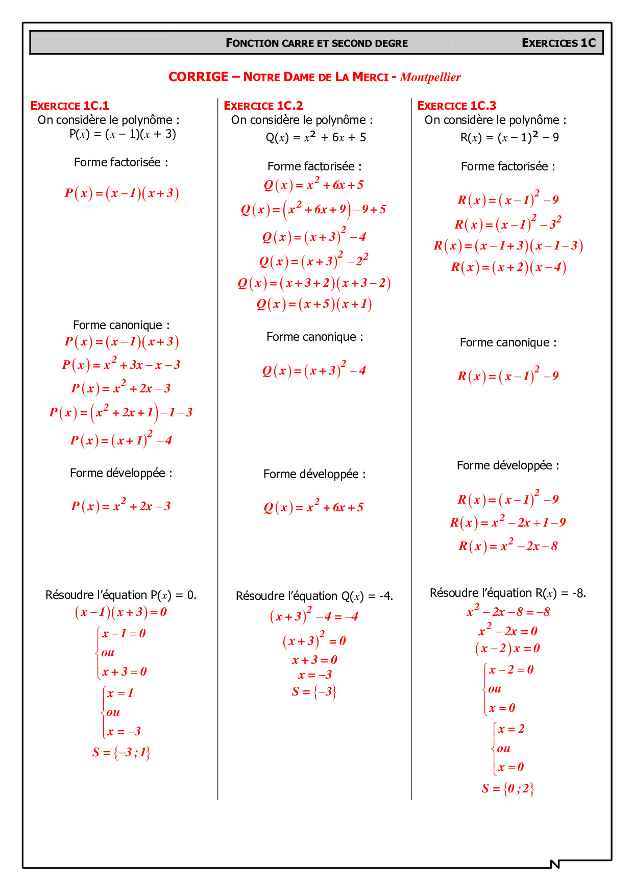 Choisir la bonne forme du polynôme - Corrigés d'exercices - AlloSchool
