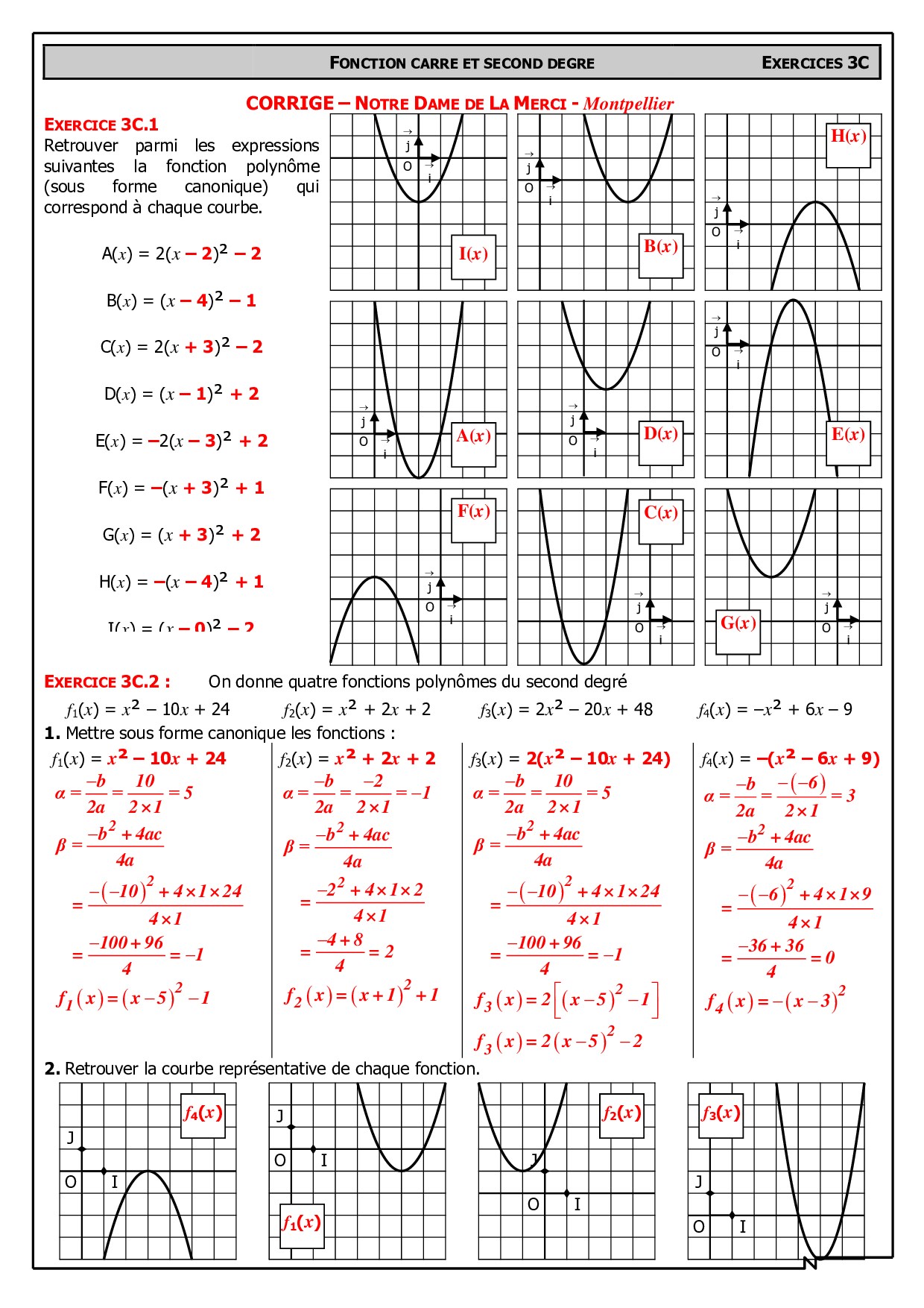 Fonctions polynômes du second degré - Corrigés d'exercices 1 - AlloSchool