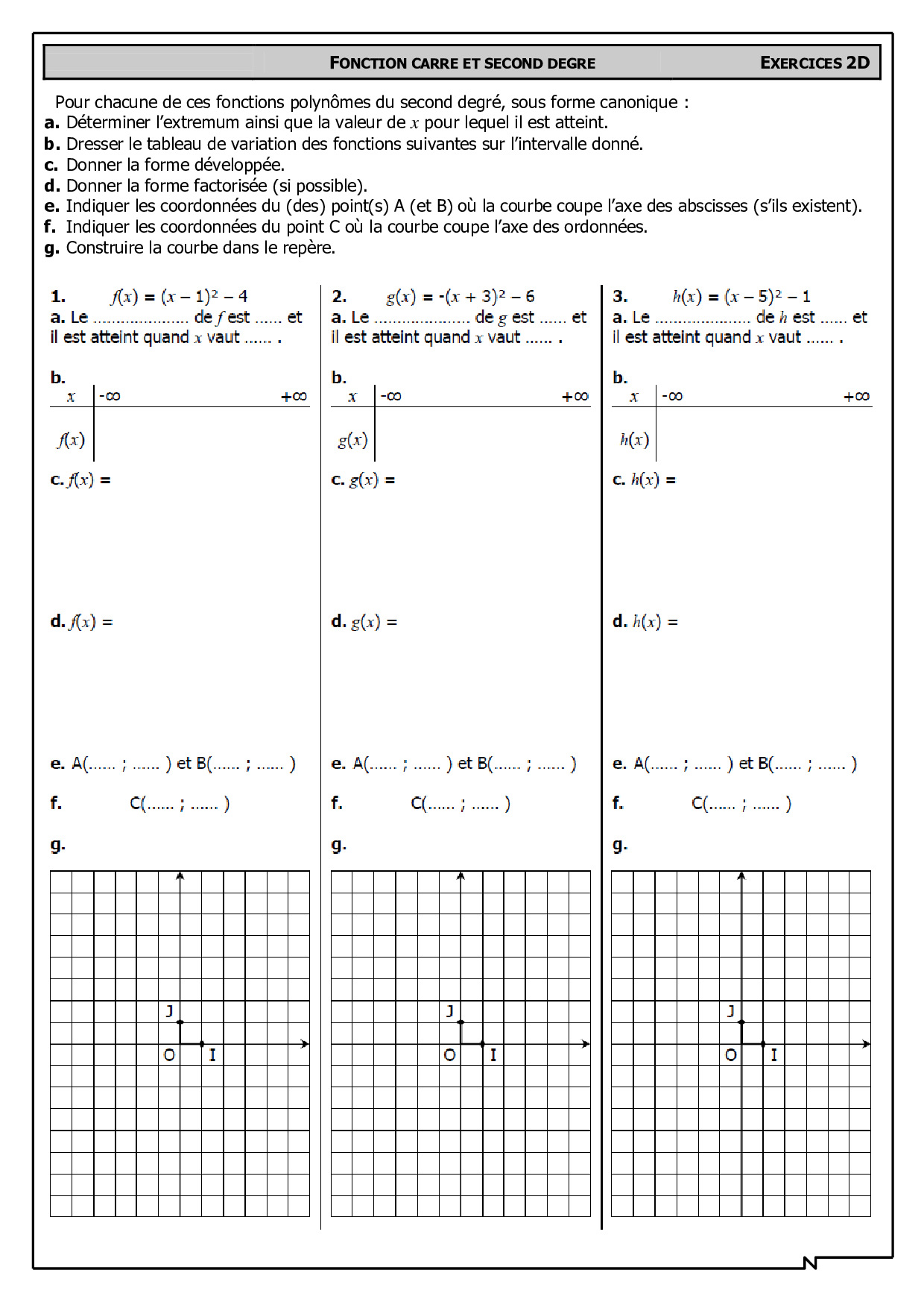 Fonctions polynômes du second degré - Exercices 2 - AlloSchool