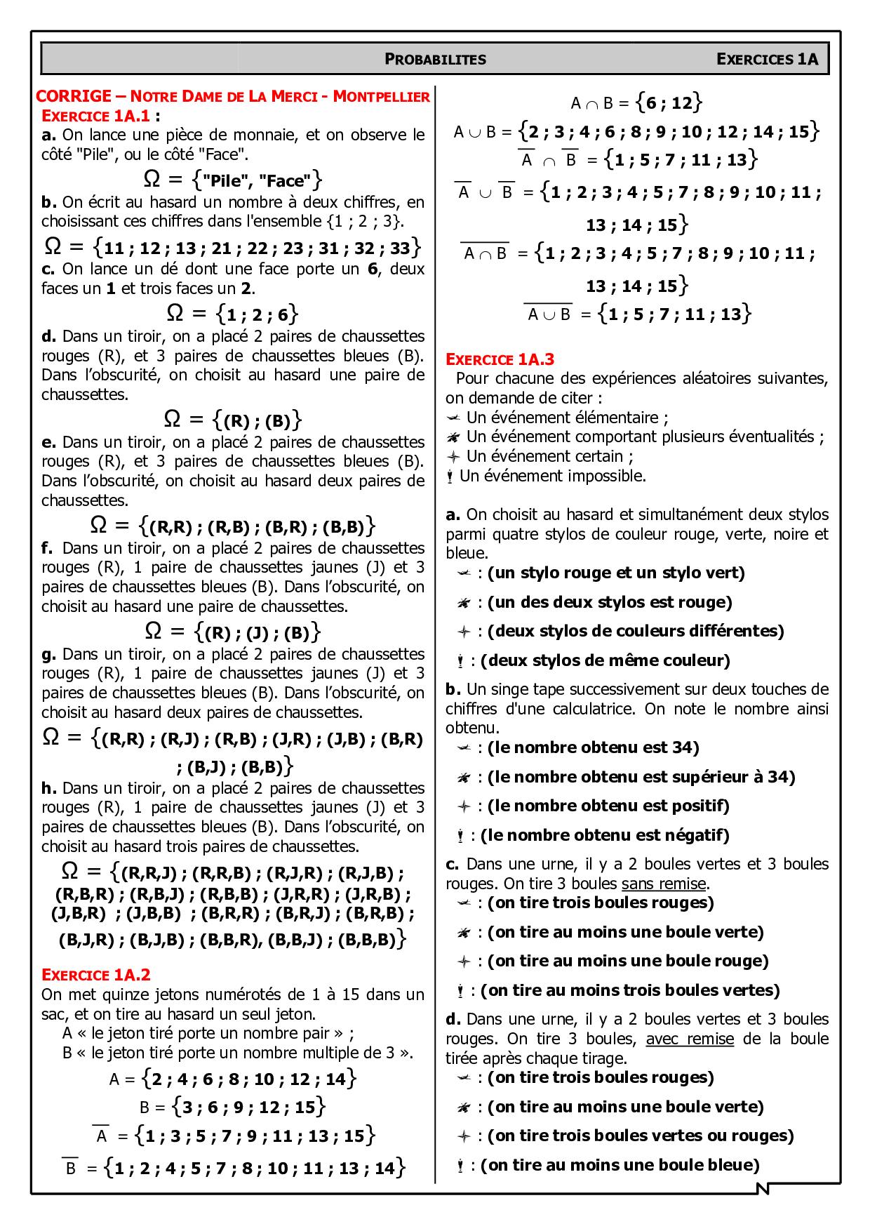 Vocabulaire et ensembles - Corrigés d'exercices 1 - AlloSchool