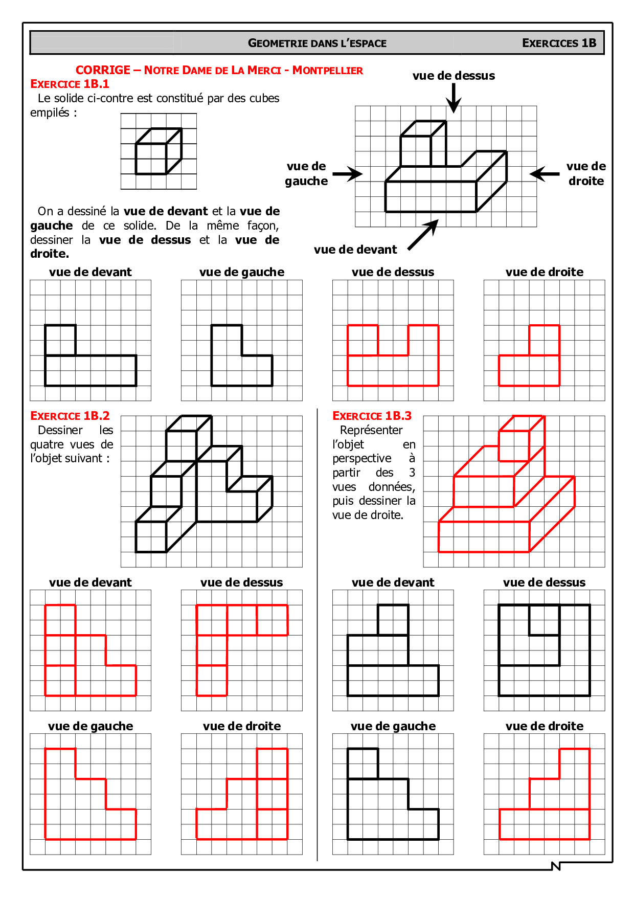 Reconstitution d’un objet à partir de 3 vues - Corrigés d'exercices ...