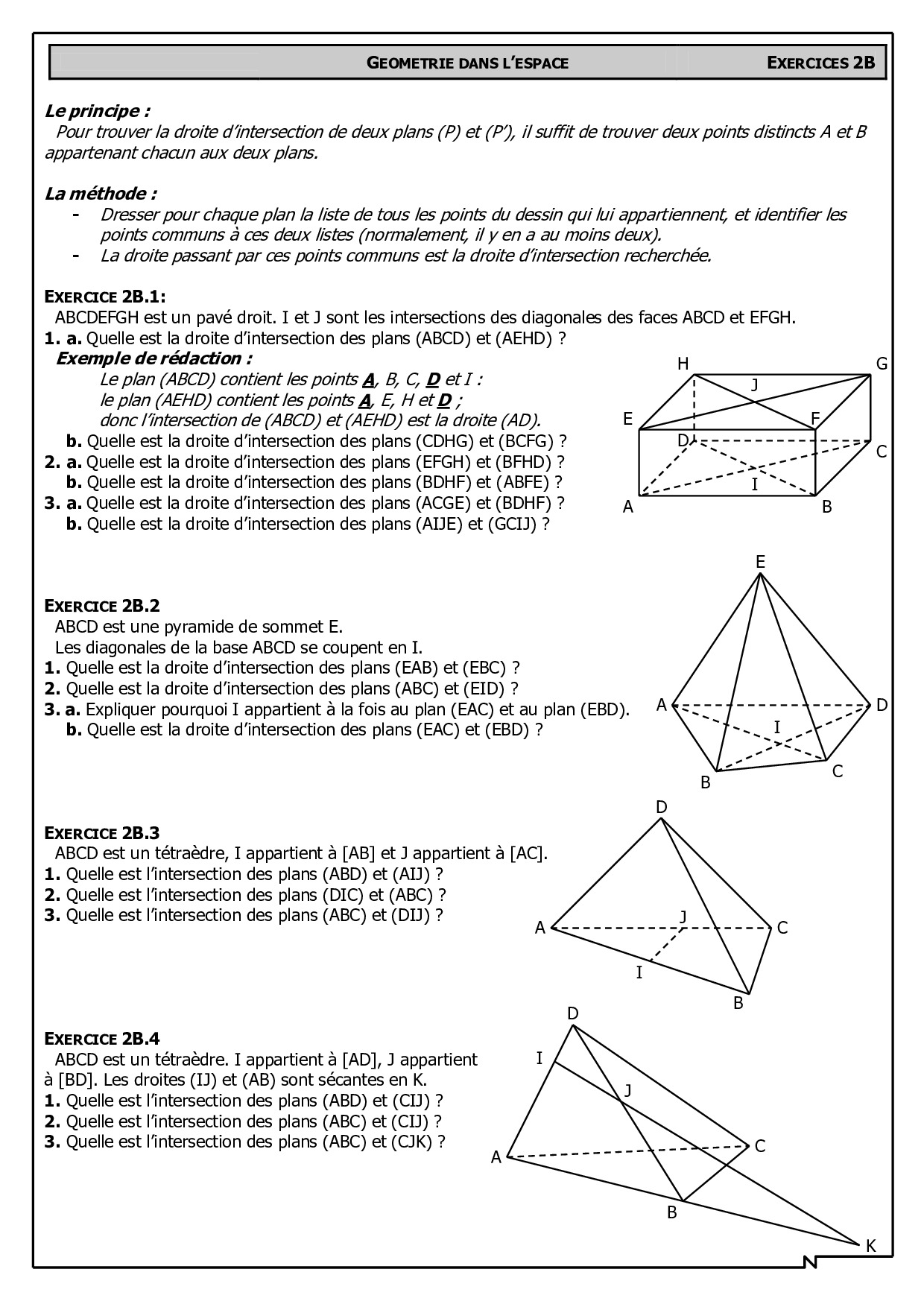 Intersections de plans - Exercices - AlloSchool