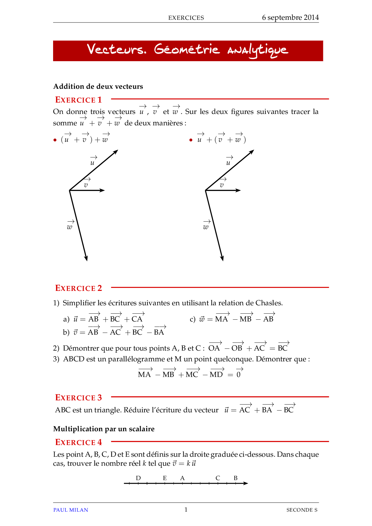 Vecteurs et repérage dans le plan - Exercices non corrigés - AlloSchool