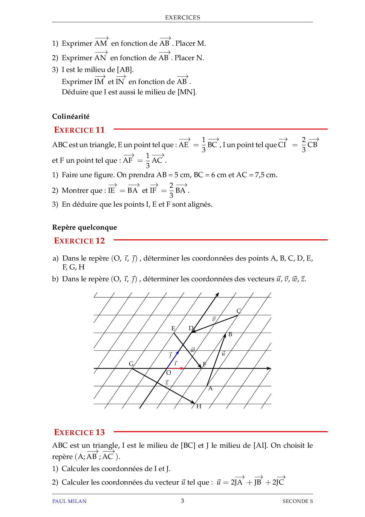 Vecteurs et repérage dans le plan - Exercices non corrigés - AlloSchool