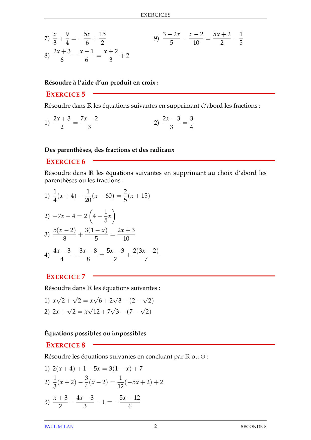 Les équations du premier degré - Exercices non corrigés - AlloSchool