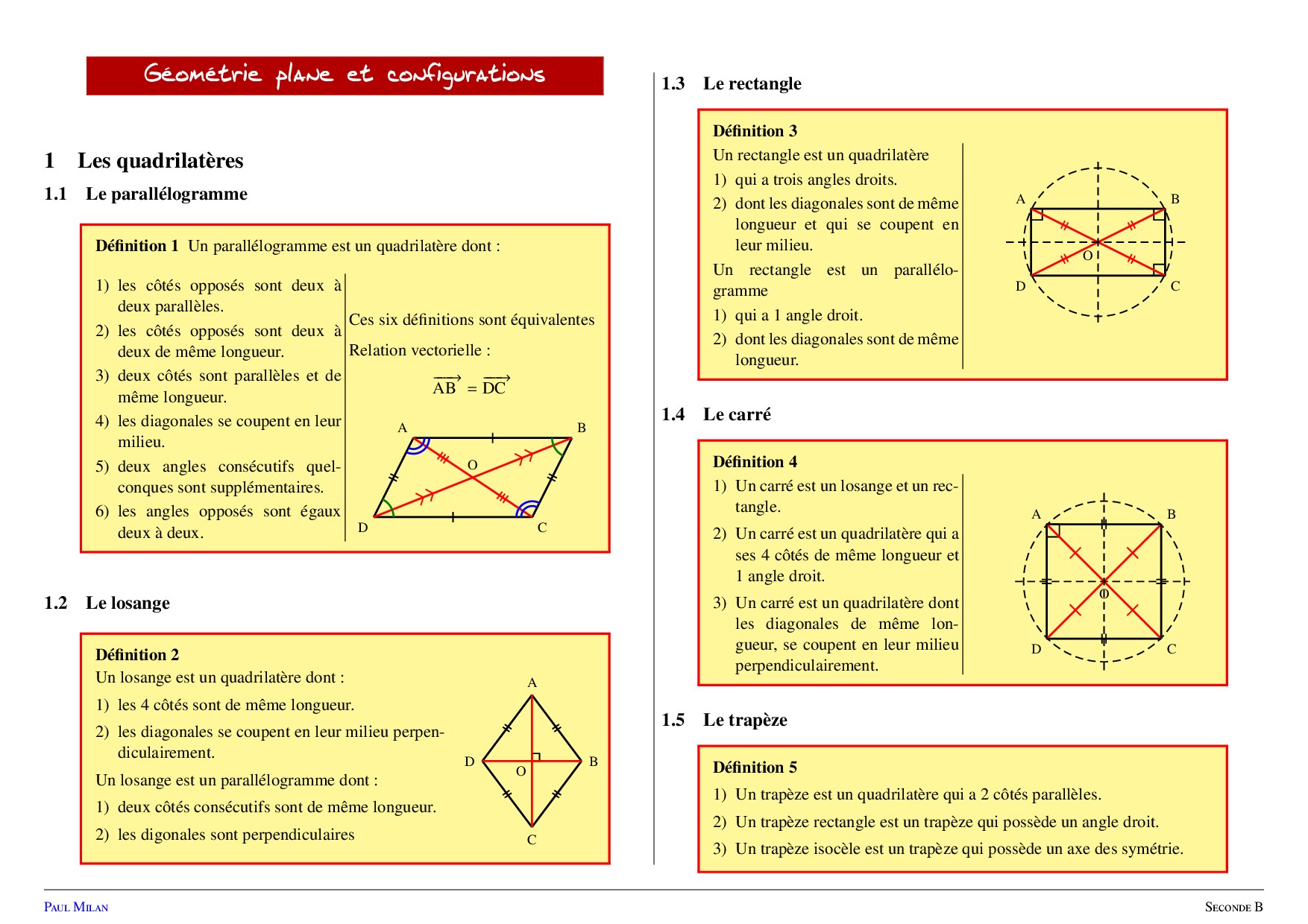 Fiche sur les rappels de géométrie plane - AlloSchool