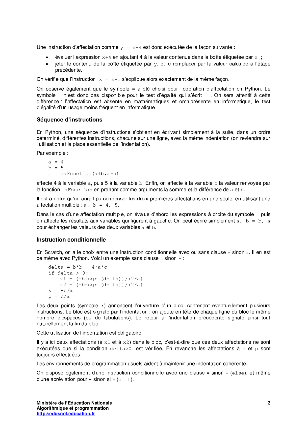 Eduscol - Algorithmique et programmation - AlloSchool