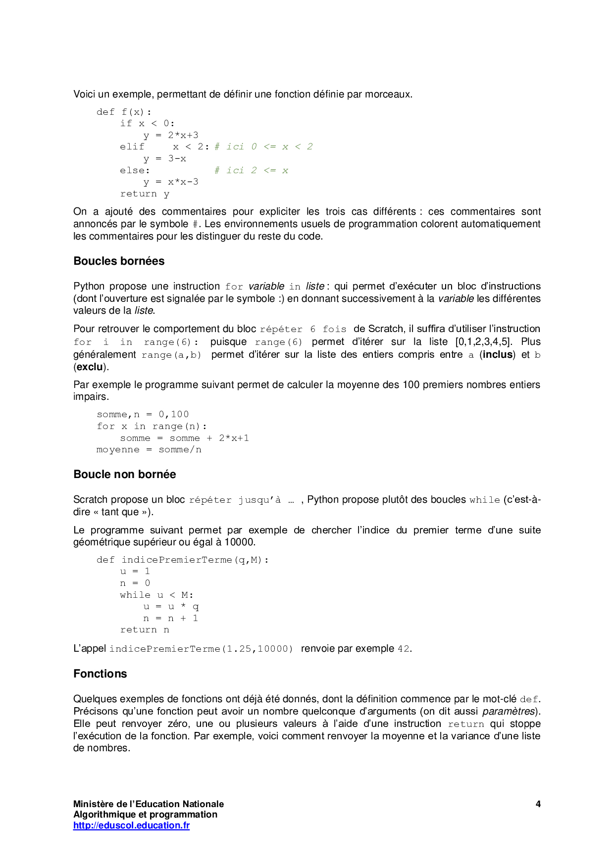 Eduscol - Algorithmique et programmation - AlloSchool