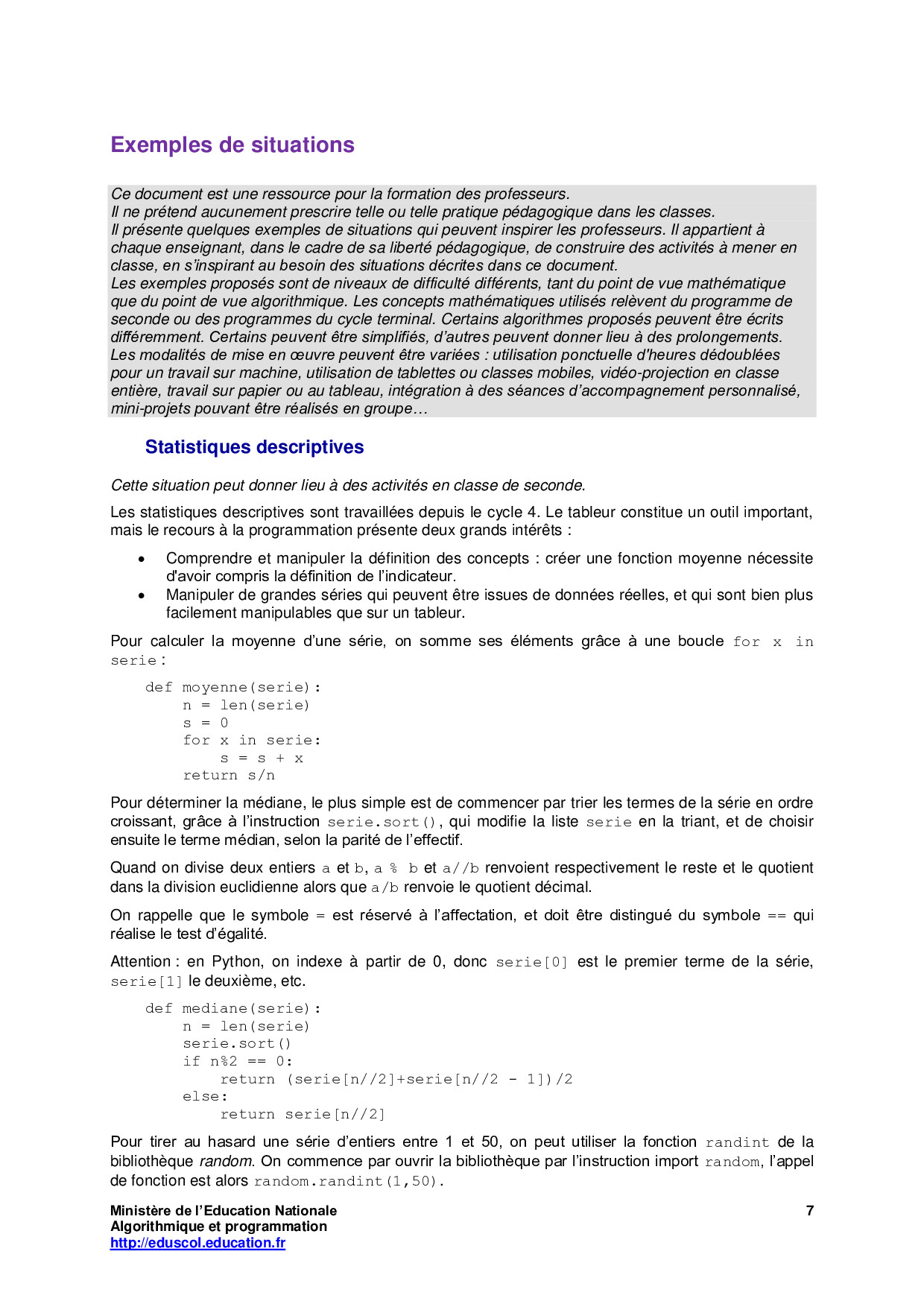 Eduscol - Algorithmique et programmation - AlloSchool