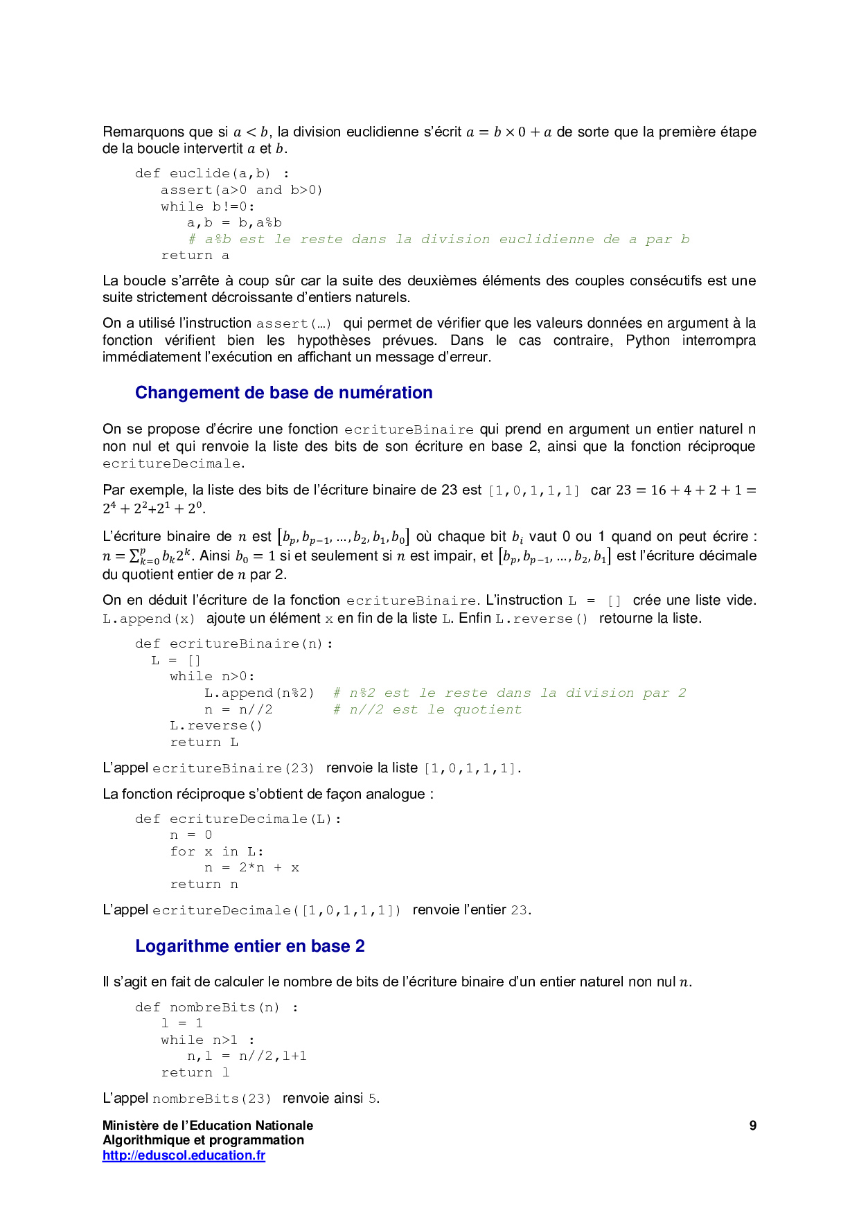 Eduscol - Algorithmique et programmation - AlloSchool