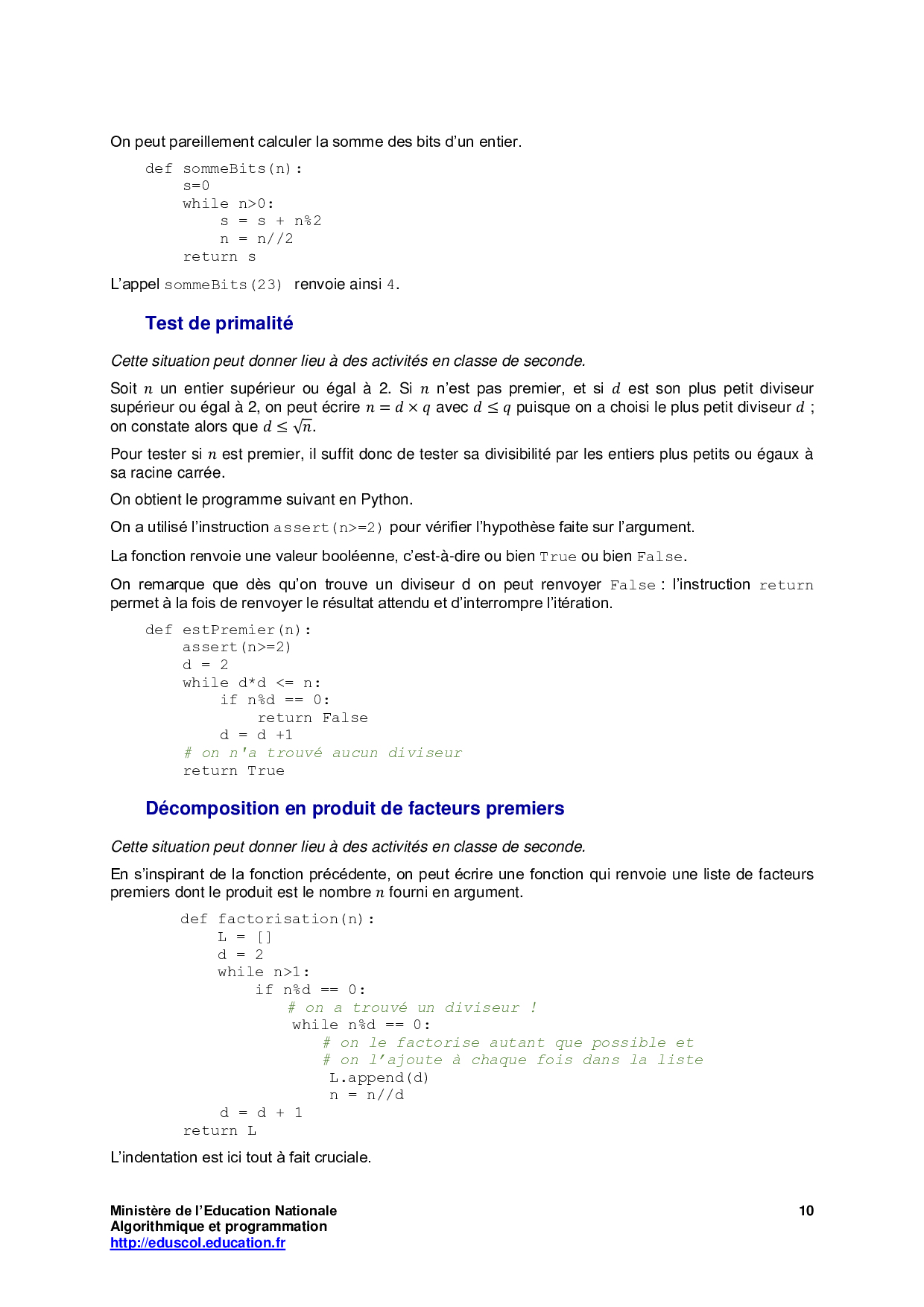 Eduscol - Algorithmique et programmation - AlloSchool
