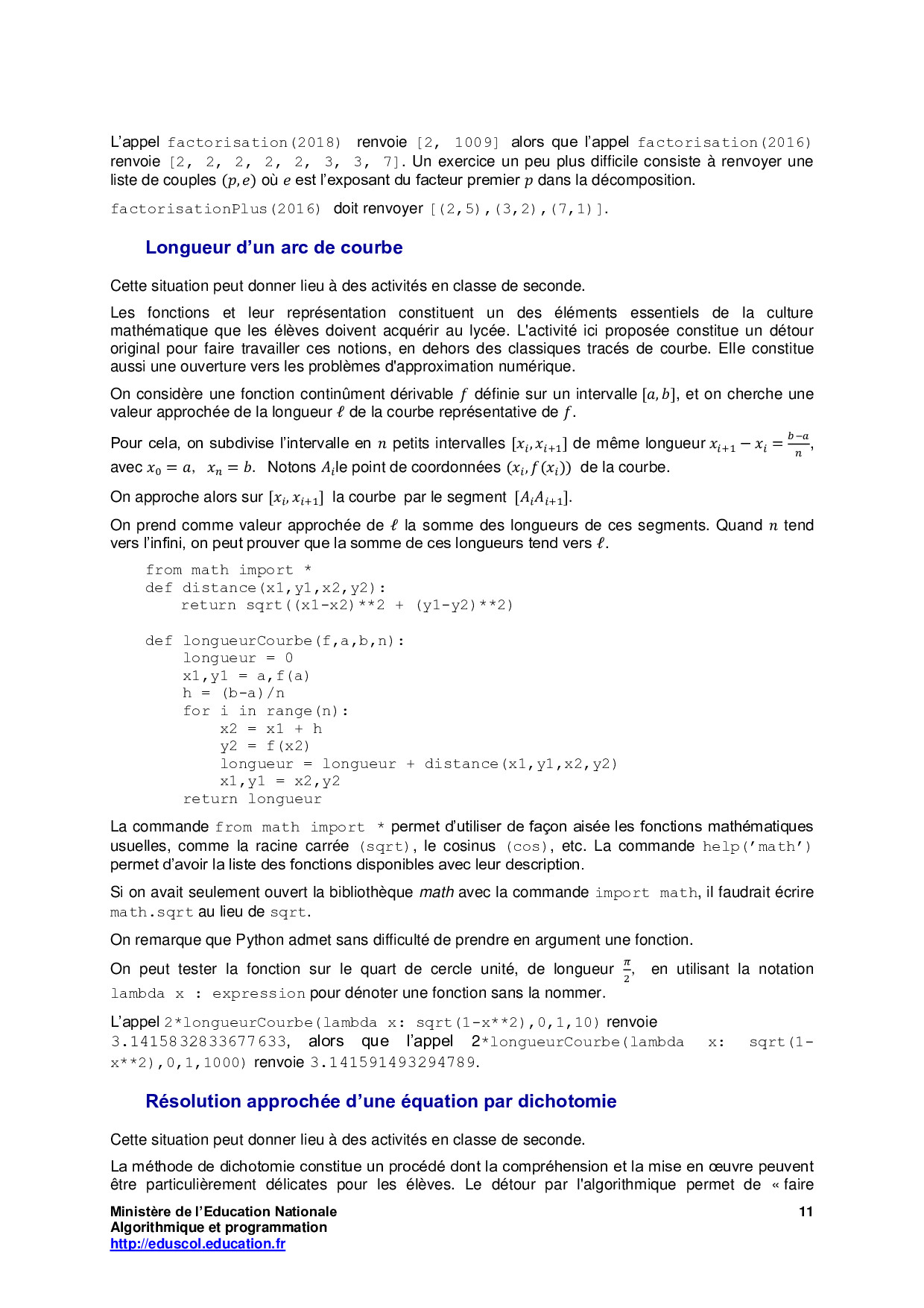 Eduscol - Algorithmique et programmation - AlloSchool