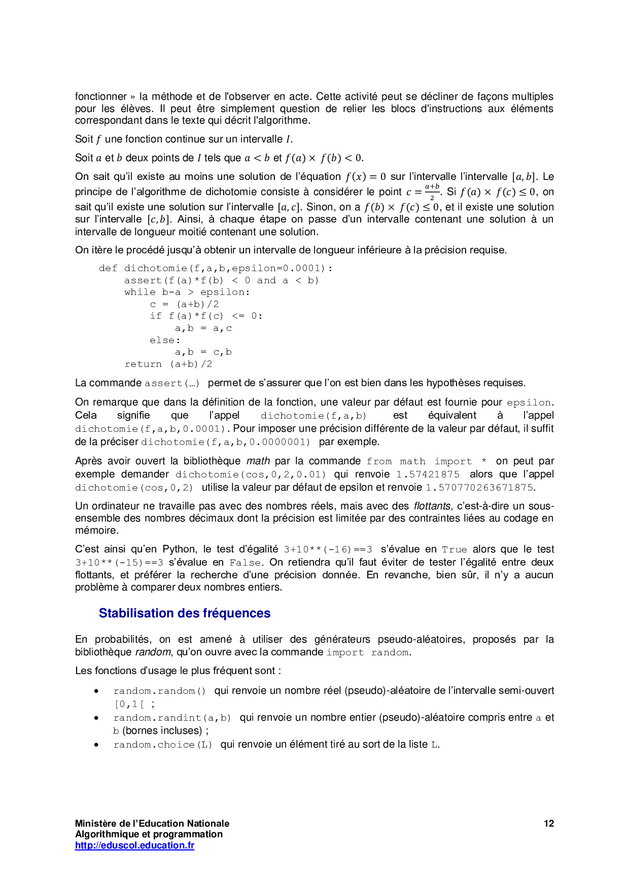 Eduscol - Algorithmique et programmation - AlloSchool