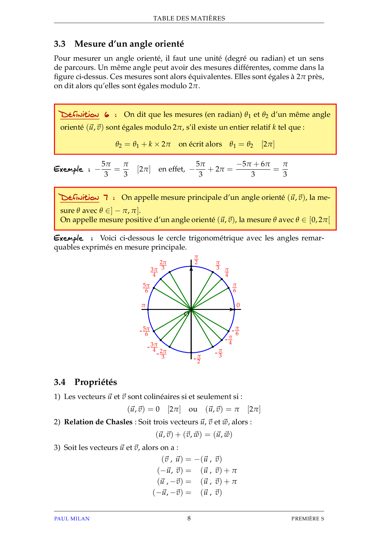 Vecteurs et colinéarité - Angles orientés et trigonométrie - Cours ...