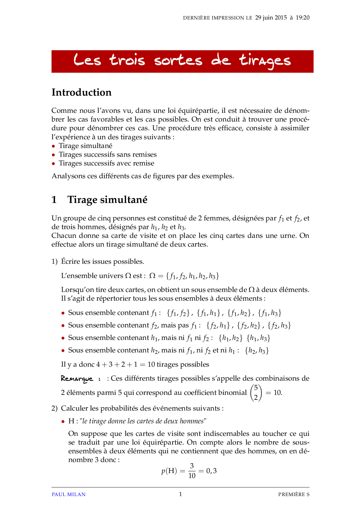 Les trois sortes de tirages - AlloSchool