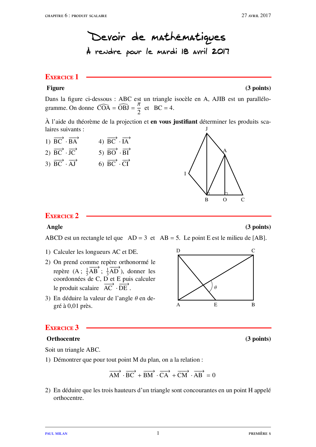 Devoir 6 (Produit scalaire) - AlloSchool