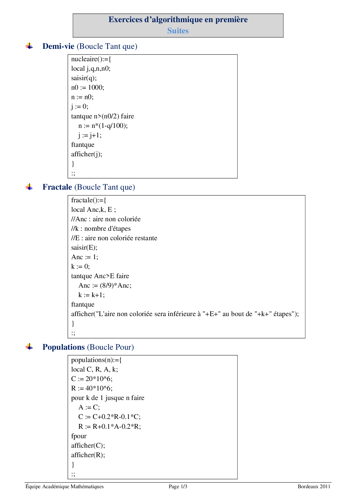 Suites - Corrigés d'exercices - AlloSchool