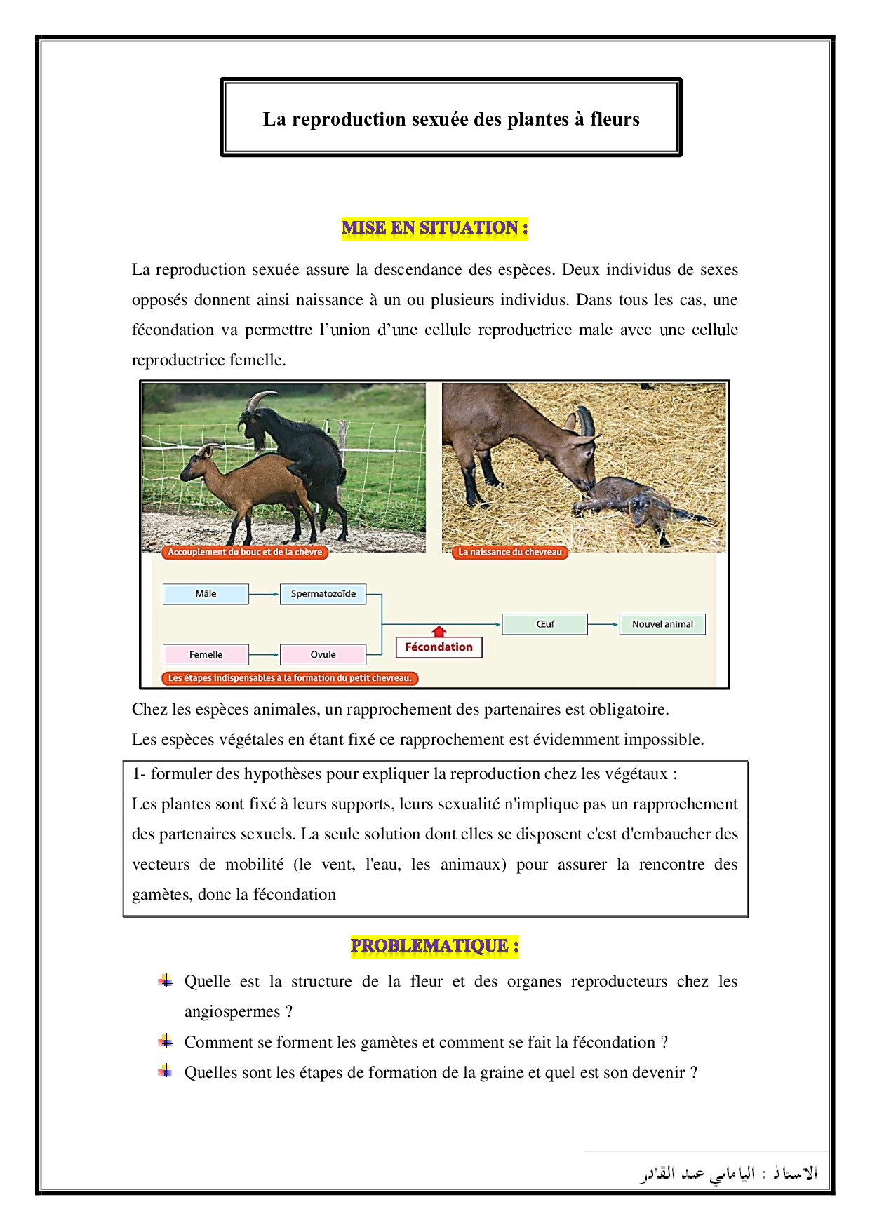 svt 4ème reproduction sexuée des êtres vivants