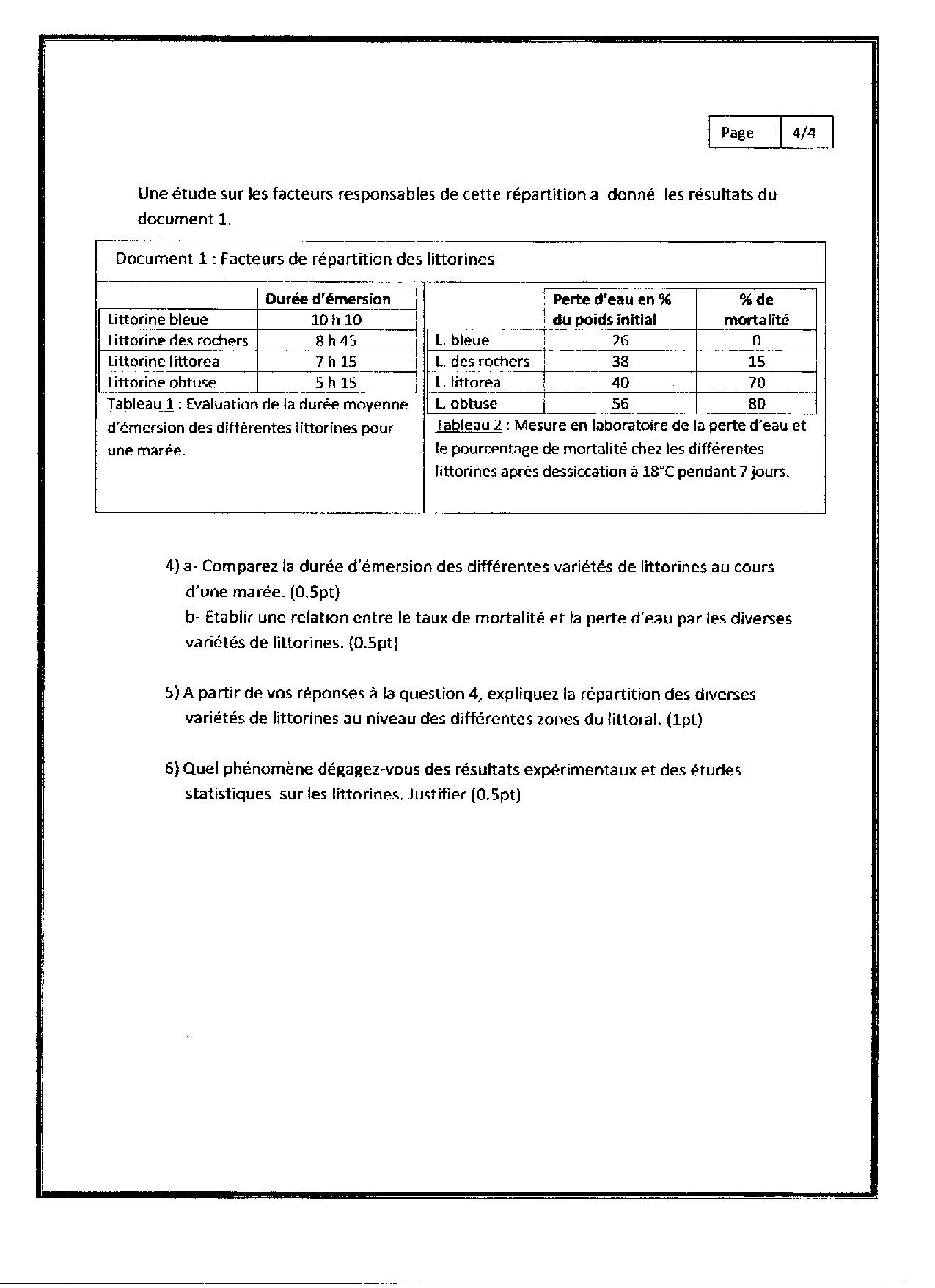 Devoir 1 Modèle 2 - SVT TC Semestre 1 - AlloSchool