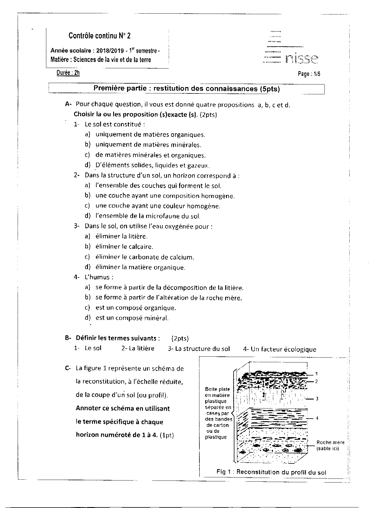 Devoir 2 Modèle 3 - SVT TC Semestre 1 - AlloSchool
