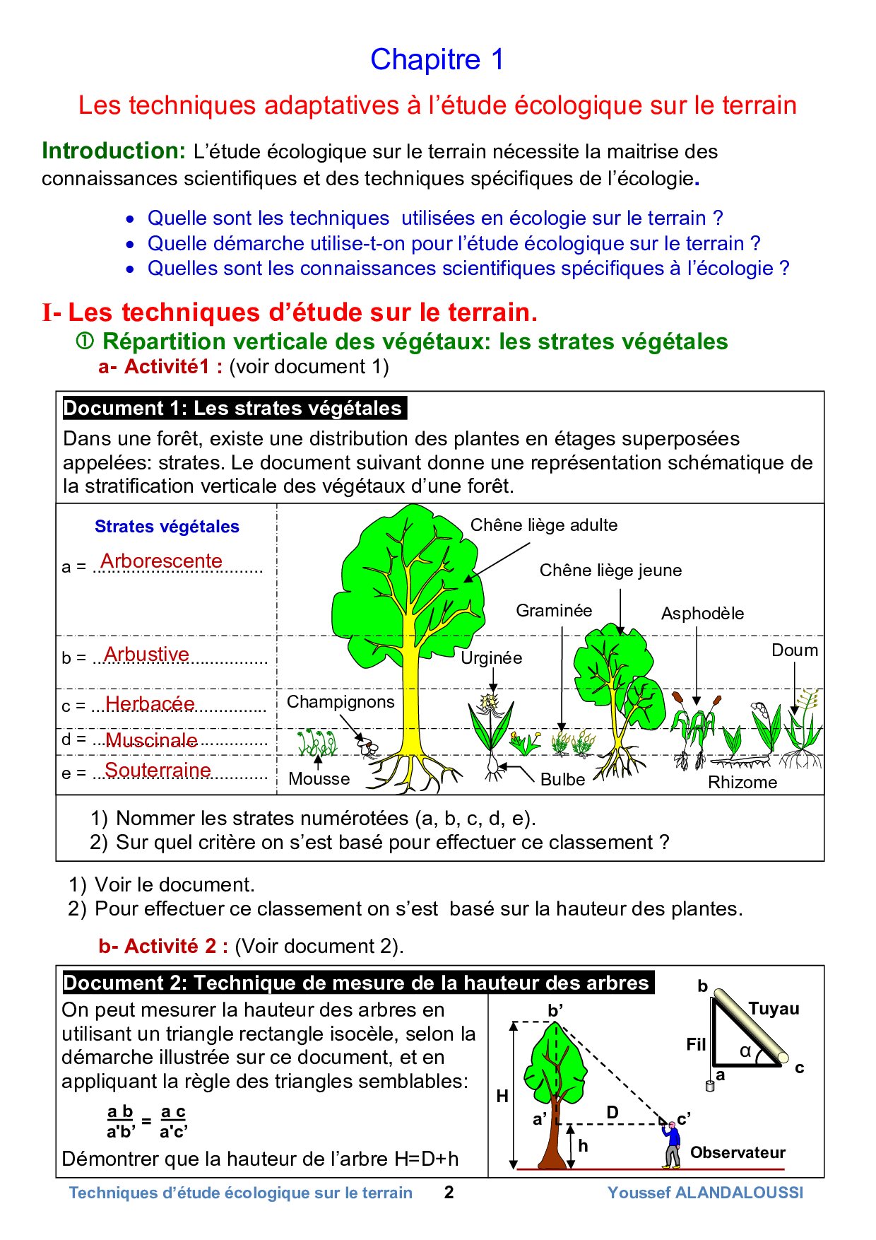 Les techniques adaptatives à l’étude écologique sur le terrain - Cours 1 - AlloSchool