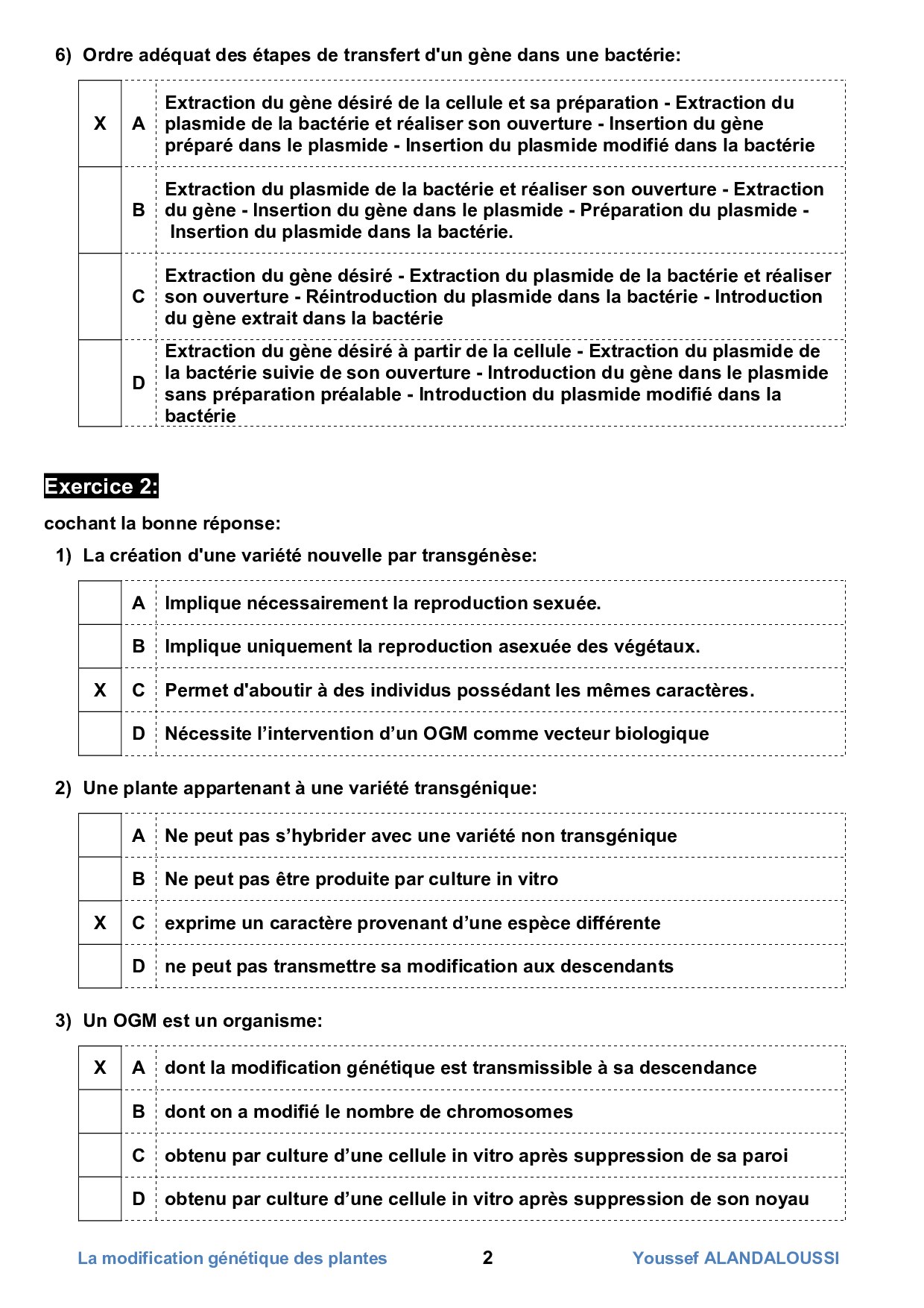 La modification génétique des plantes - Corrigé série d'exercices 1 ...