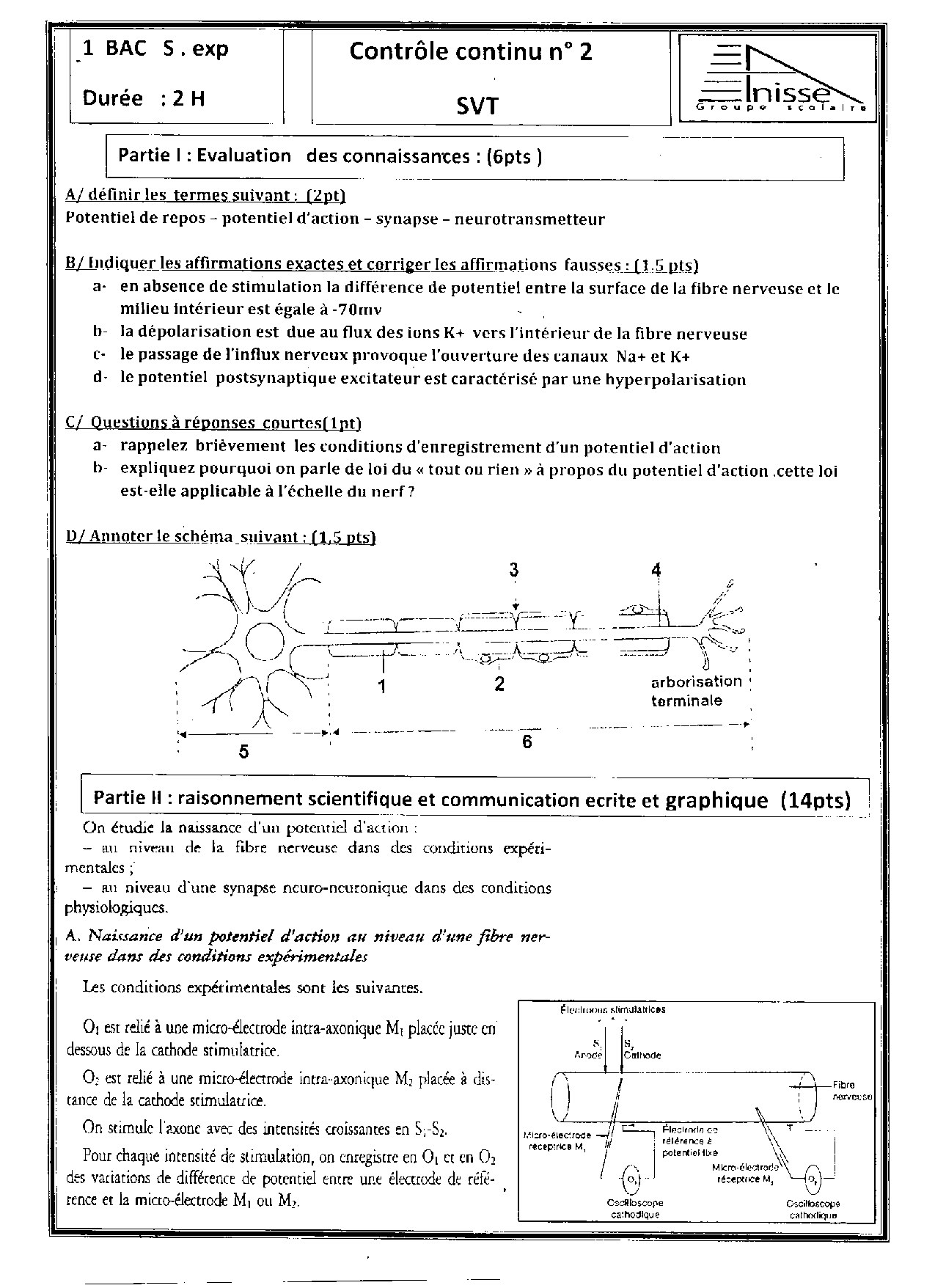 Devoir 2 Modèle 1 - SVT 1 Bac Sc.Ex Semestre 1 - AlloSchool