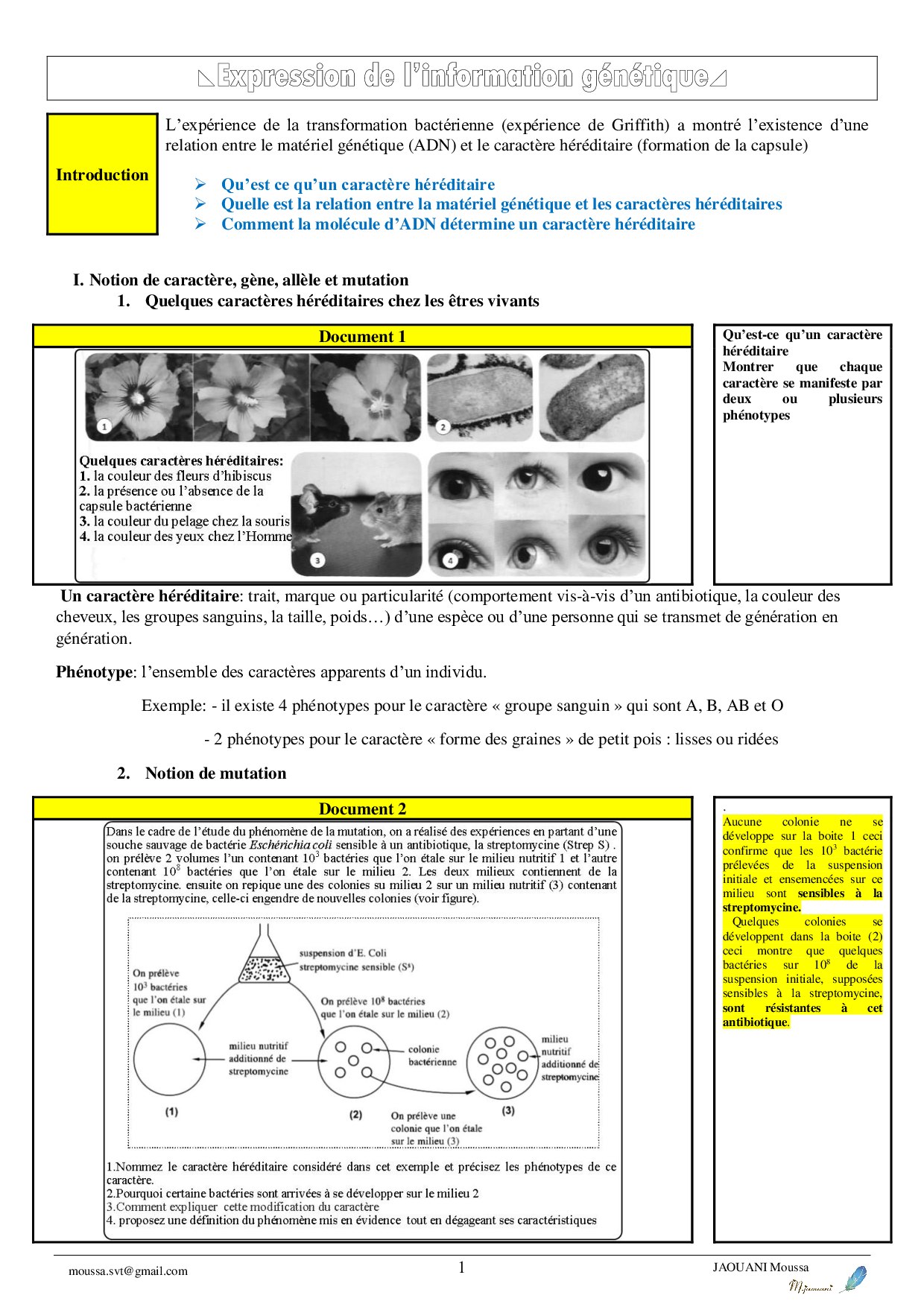 Expression de l’information génétique - Cours 1 - AlloSchool